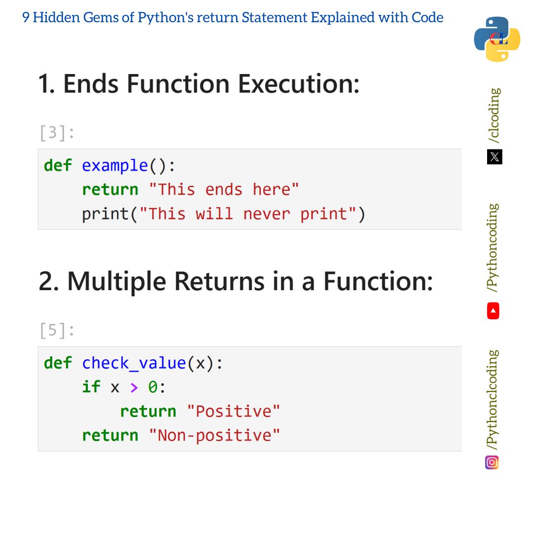 Python Coding on LinkedIn: 9 Hidden Gems of Python's return Statement ... Python Coding on LinkedIn: 9 Hidden Gems of Python's return Statement ...