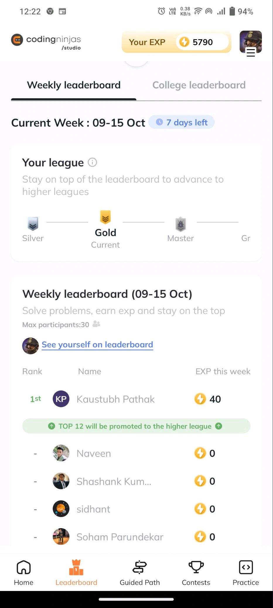 Snehadip Ghoshal on LinkedIn: GOLD LEAGUE IN Coding Ninjas Snehadip Ghoshal on LinkedIn: GOLD LEAGUE IN Coding Ninjas