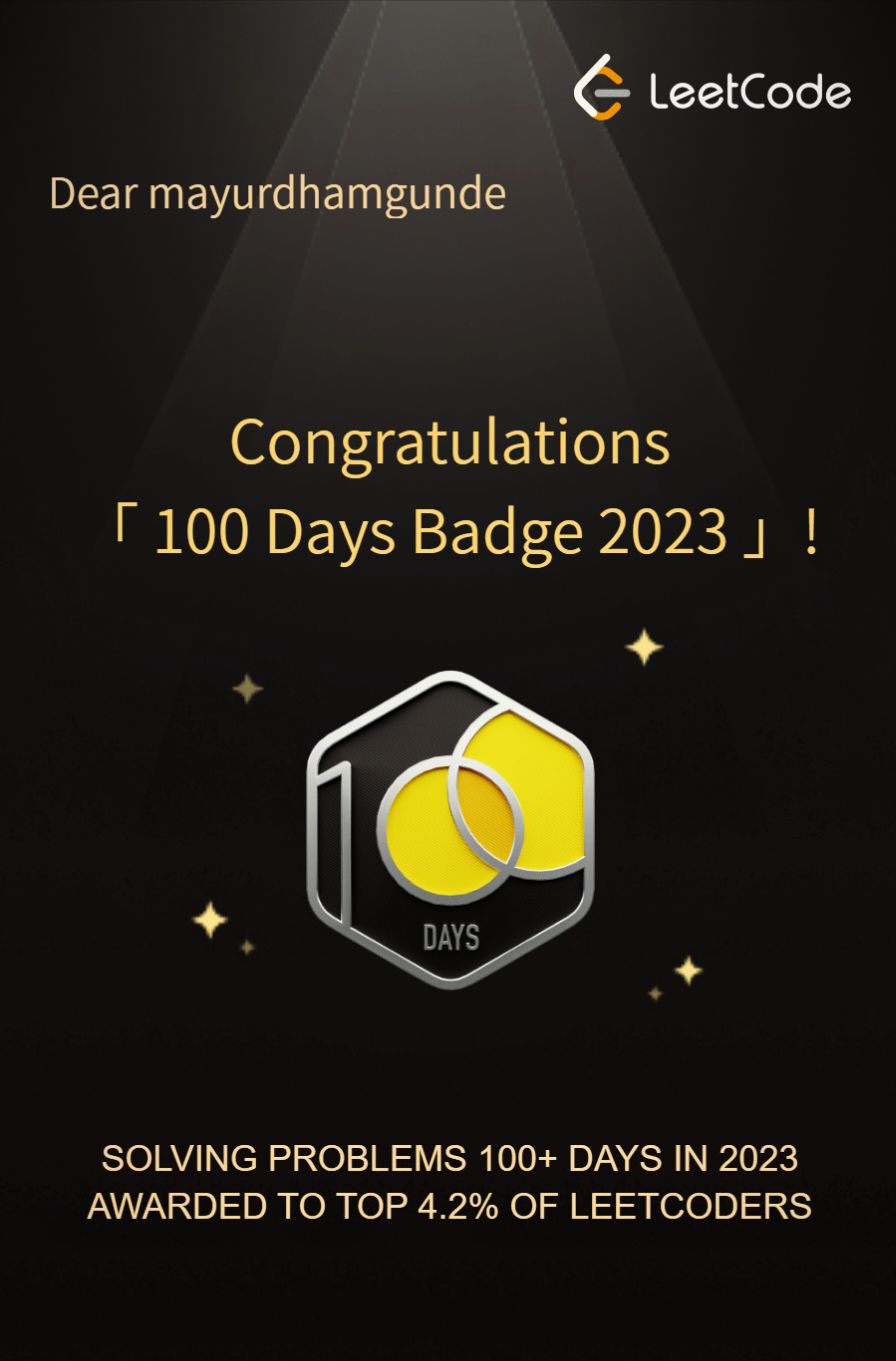 Mayur Dhamgunde on LinkedIn: #leetcode #100daysbadge #2023year # ... Mayur Dhamgunde on LinkedIn: #leetcode #100daysbadge #2023year # ...
