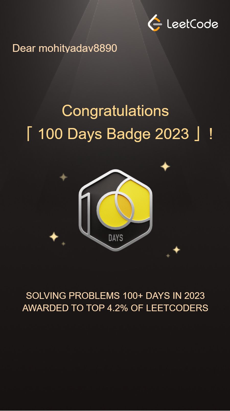 Earned LeetCode 100 Days and 50 Days of Code | Mohit Yadav posted on ... Earned LeetCode 100 Days and 50 Days of Code | Mohit Yadav posted on ...