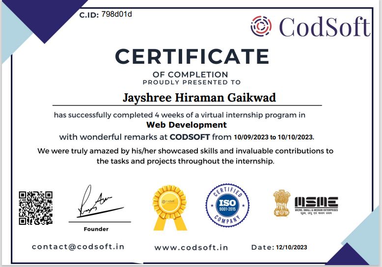 Jayshree Gaikwad on LinkedIn: #codsoft Jayshree Gaikwad on LinkedIn: #codsoft