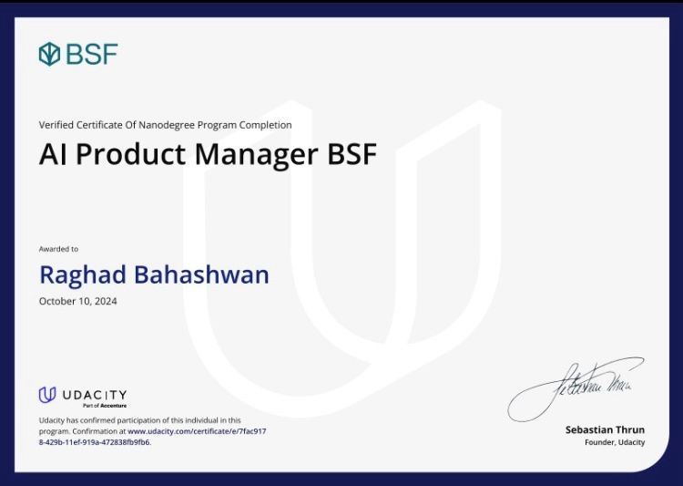 Raghad Bahashwan on LinkedIn: #aiproductmanager #udacity #bsf Raghad Bahashwan on LinkedIn: #aiproductmanager #udacity #bsf