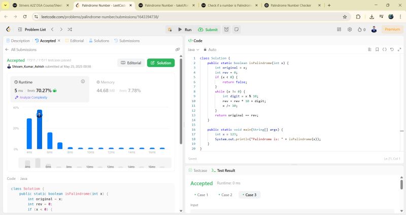 Solved Palindrome Number problem on LeetCode with Java | Shivam Kumar ... Solved Palindrome Number problem on LeetCode with Java | Shivam Kumar ...