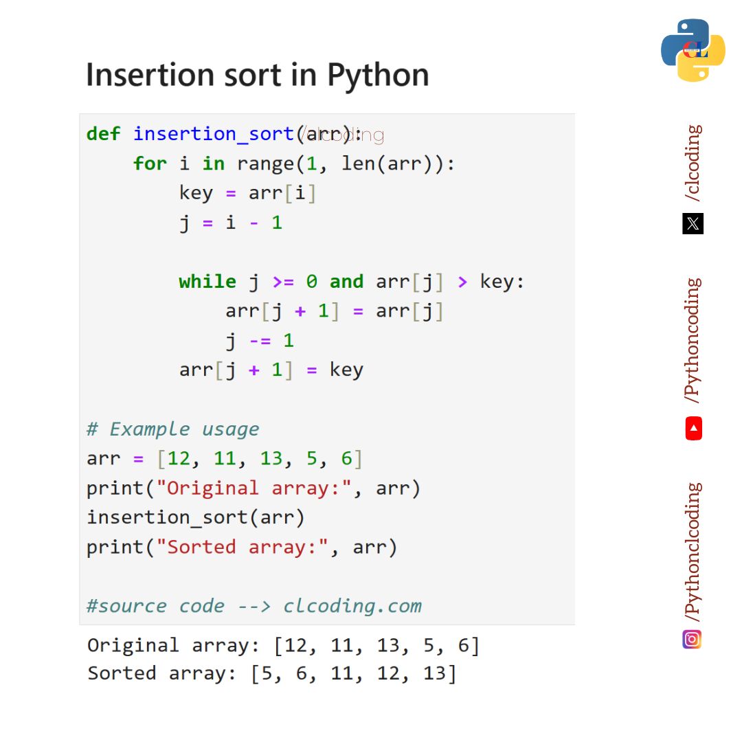 Insertion sort in Python | Python Coding Insertion sort in Python | Python Coding