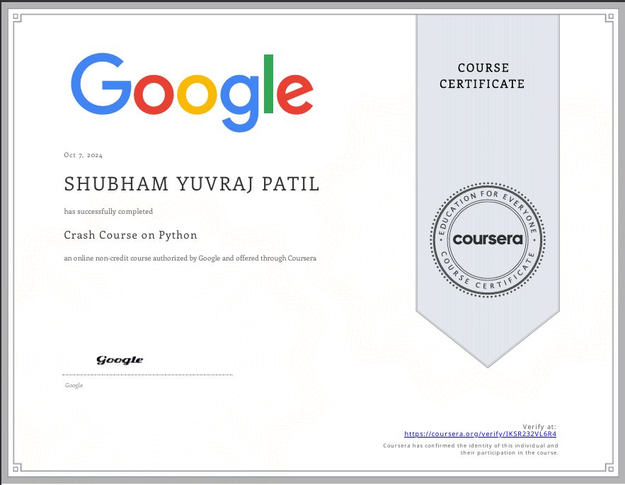 shubham patil on LinkedIn: #google #coursera #python | 10 comments shubham patil on LinkedIn: #google #coursera #python | 10 comments