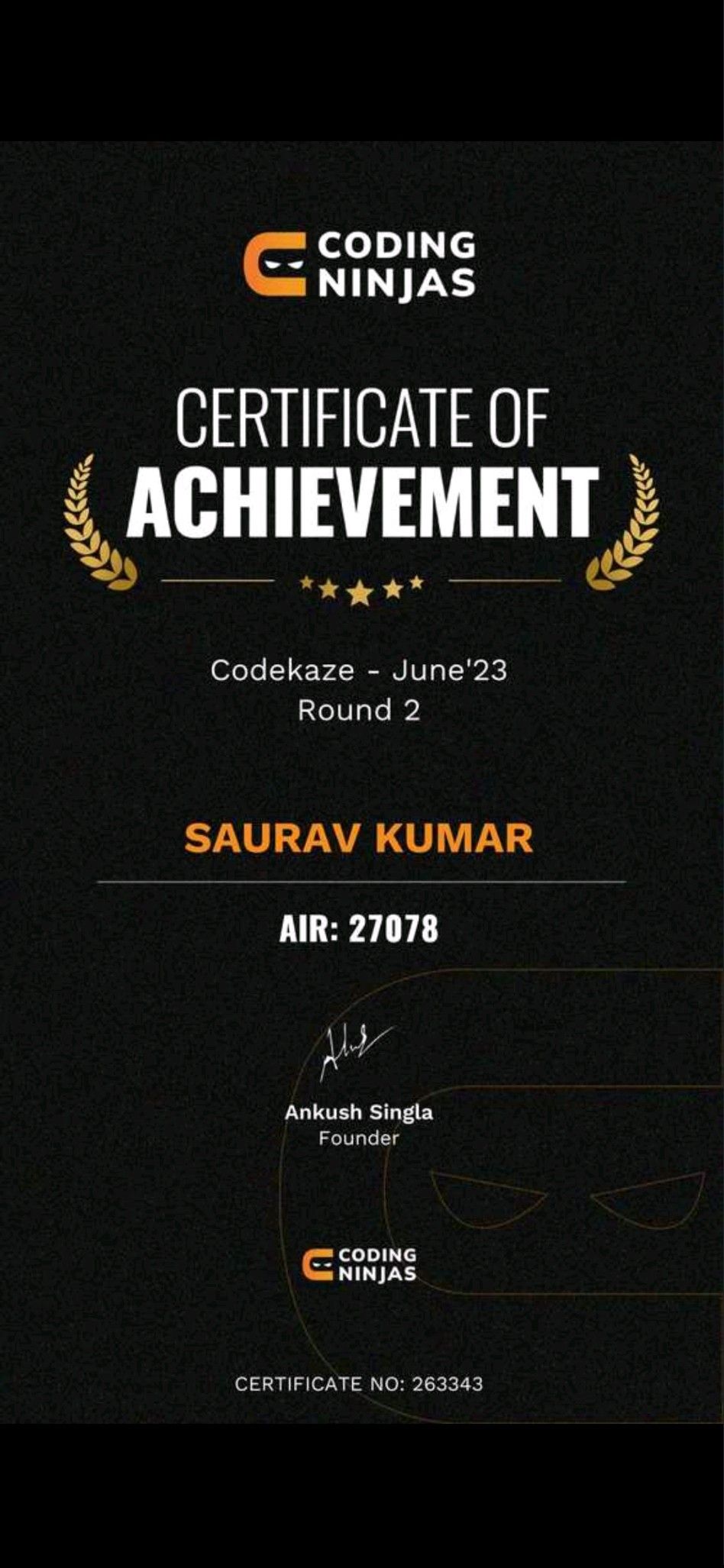 Saurav . on LinkedIn: #codingninjas #codekaze #achievementunlocked Saurav . on LinkedIn: #codingninjas #codekaze #achievementunlocked