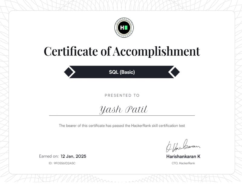 yash patil on LinkedIn: #sql #certification #hackerrank #learning # ... yash patil on LinkedIn: #sql #certification #hackerrank #learning # ...