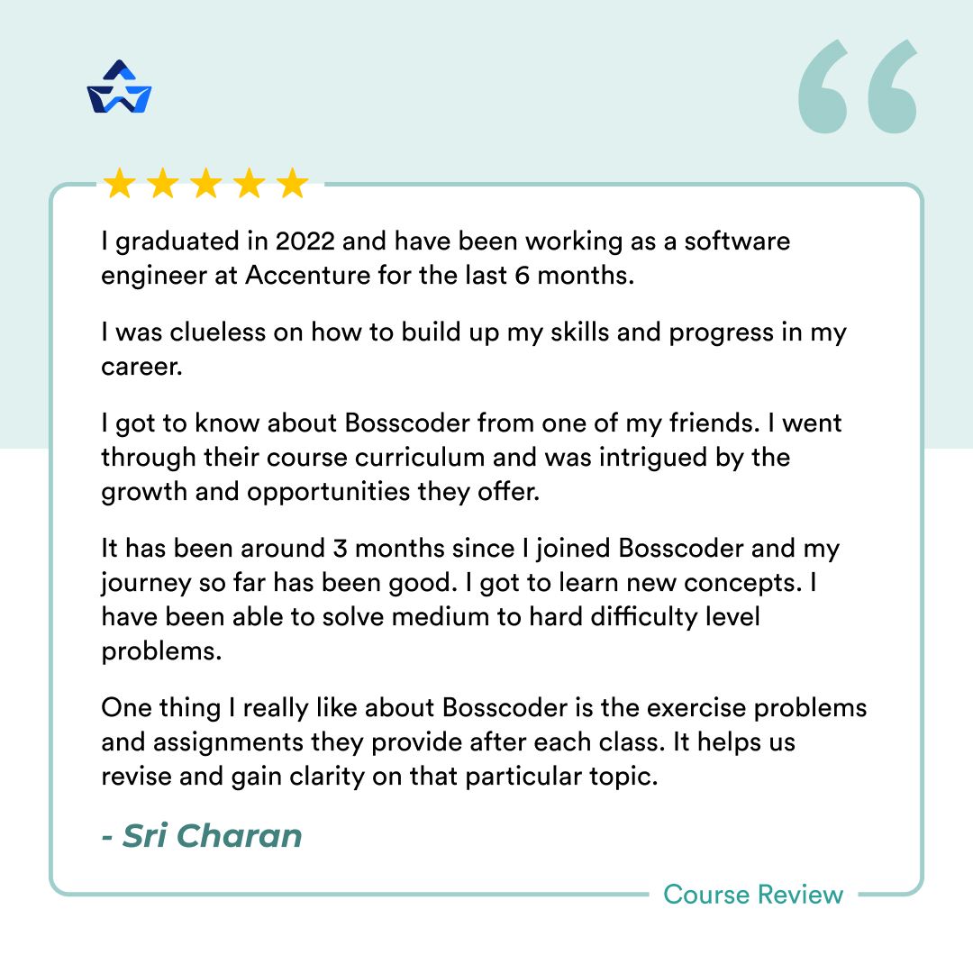 Bosscoder Academy on LinkedIn: #bosscoderacademy #testimonials #coding ... Bosscoder Academy on LinkedIn: #bosscoderacademy #testimonials #coding ...