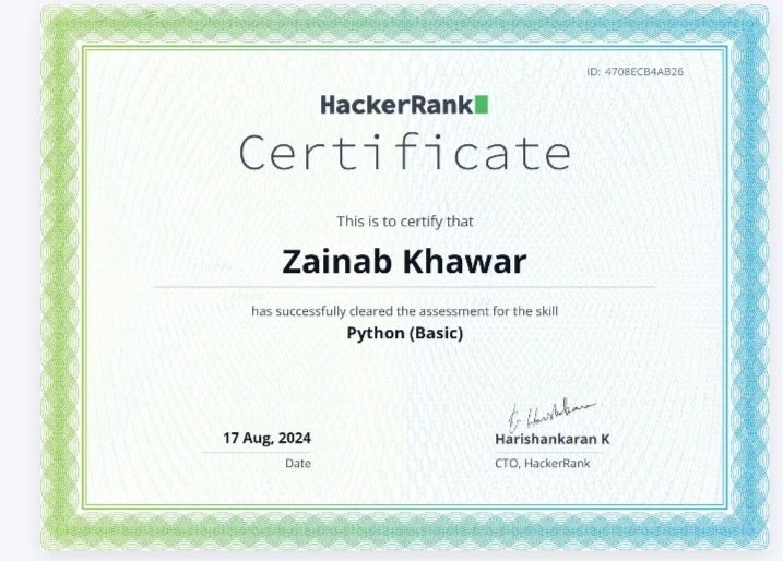 Zainab Khawar on LinkedIn: #python #coding #learning #hackerrank # ... Zainab Khawar on LinkedIn: #python #coding #learning #hackerrank # ...