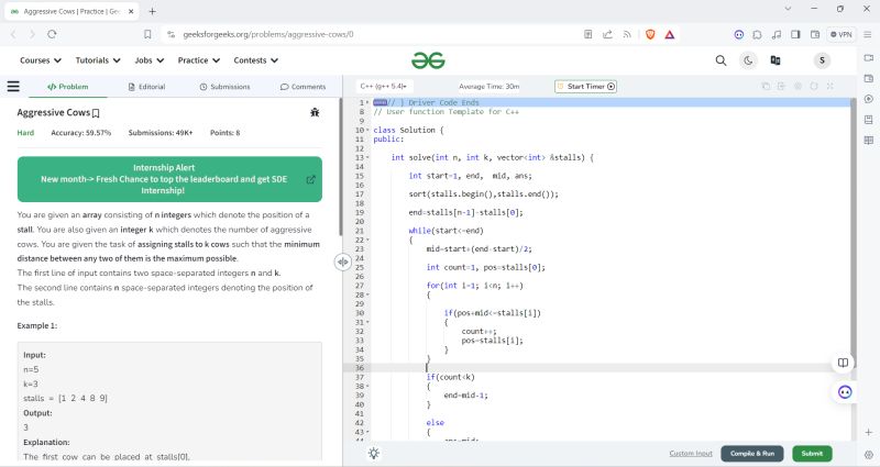 Resolved binary search problem with Agressive Cow | Siddhant Katare ... Resolved binary search problem with Agressive Cow | Siddhant Katare ...