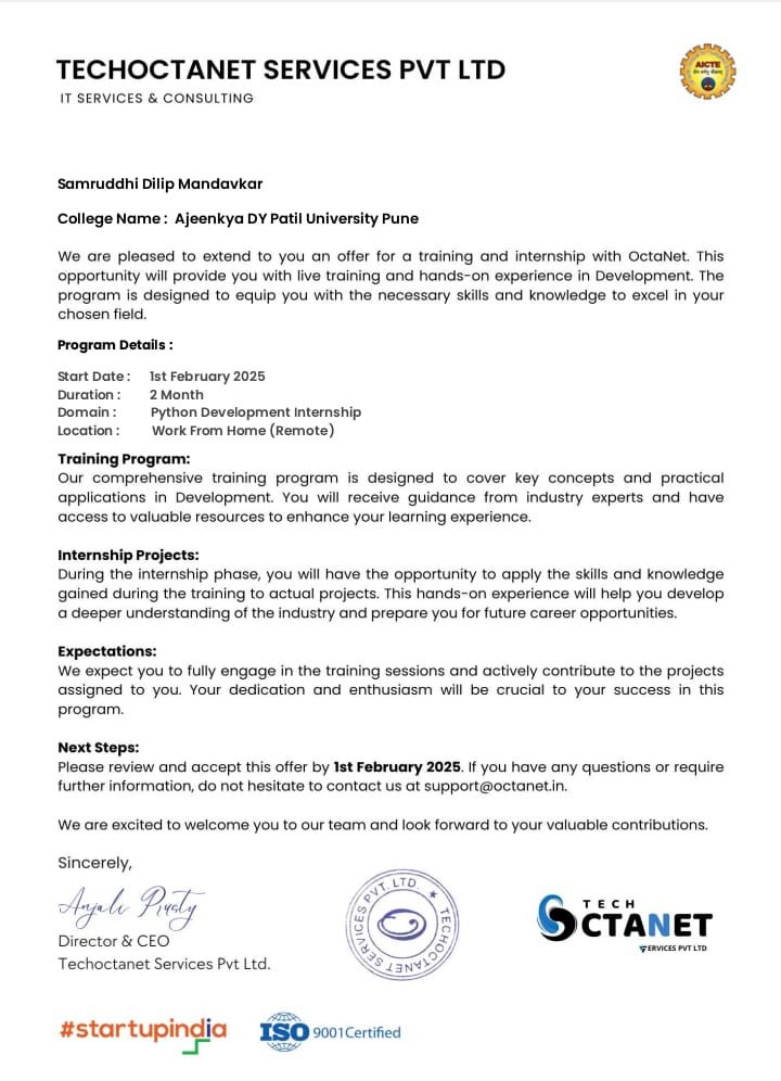 #python #internship #programming #octanet #pythondeveloper | Samruddhi ... #python #internship #programming #octanet #pythondeveloper | Samruddhi ...