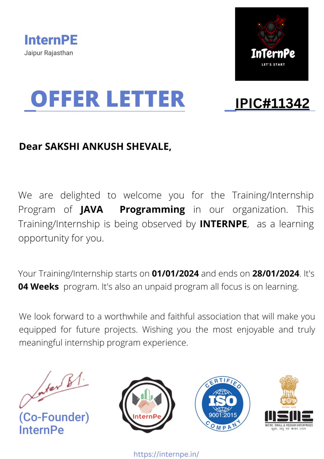 Sakshi Shevale on LinkedIn: #internship #internpe #coding Sakshi Shevale on LinkedIn: #internship #internpe #coding