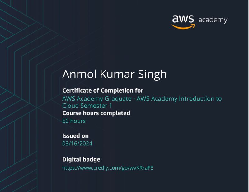 Completed AWS Academy Semester 1 | Anmol Kumar Singh posted on the ... Completed AWS Academy Semester 1 | Anmol Kumar Singh posted on the ...