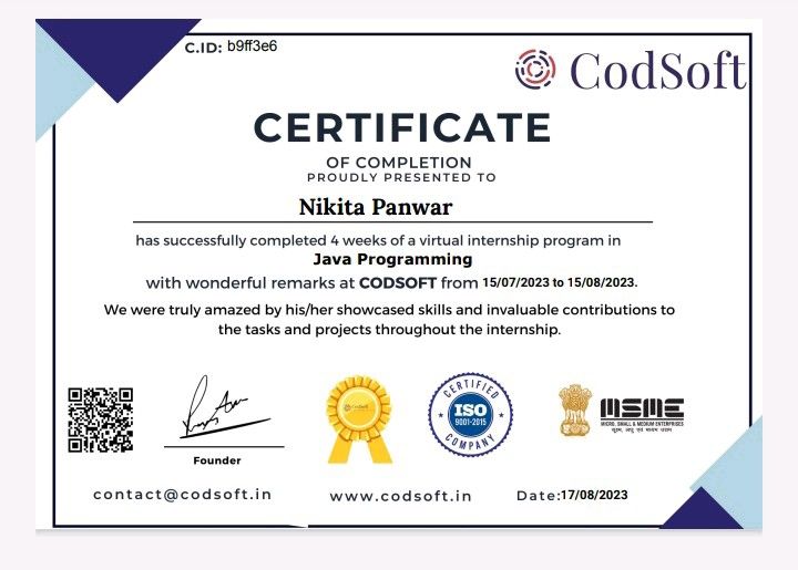 Nikita Panwar on LinkedIn: #codsoft #intern #cip #thankyou | 11 comments Nikita Panwar on LinkedIn: #codsoft #intern #cip #thankyou | 11 comments