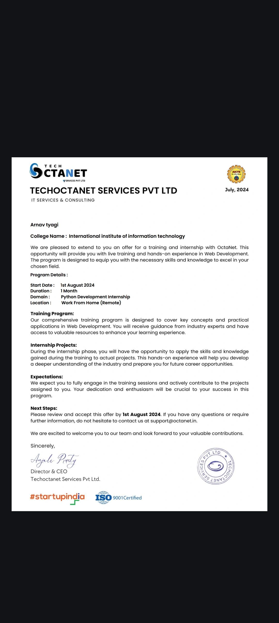 Arnav Tyagi on LinkedIn: offer letter from OctaNet Services Pvt Ltd. Arnav Tyagi on LinkedIn: offer letter from OctaNet Services Pvt Ltd.