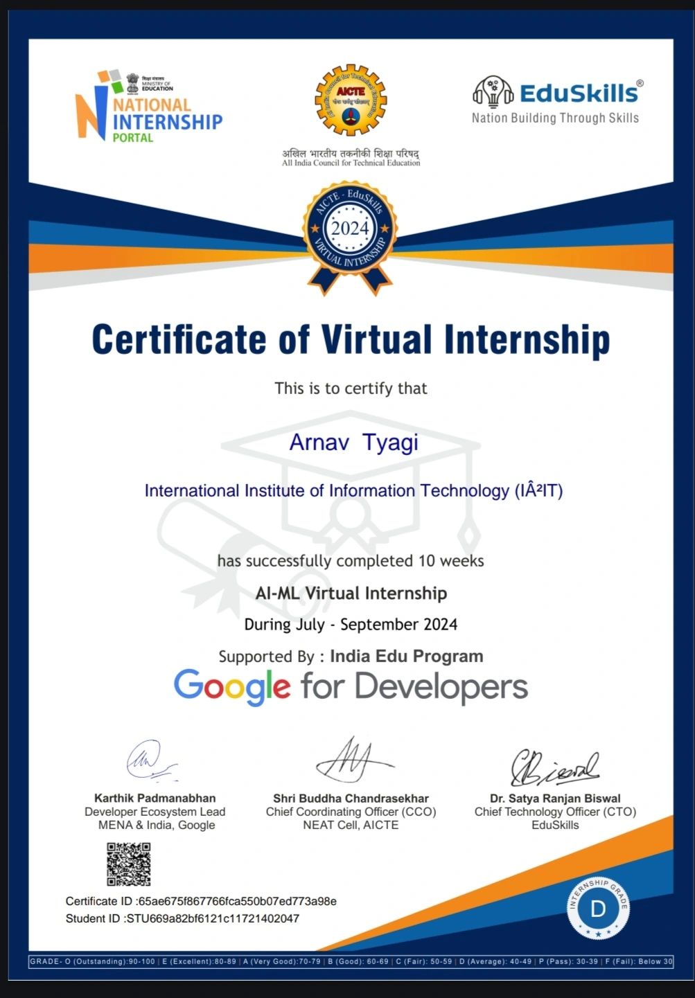 Arnav Tyagi on LinkedIn: AI-ML internship certificate Arnav Tyagi on LinkedIn: AI-ML internship certificate