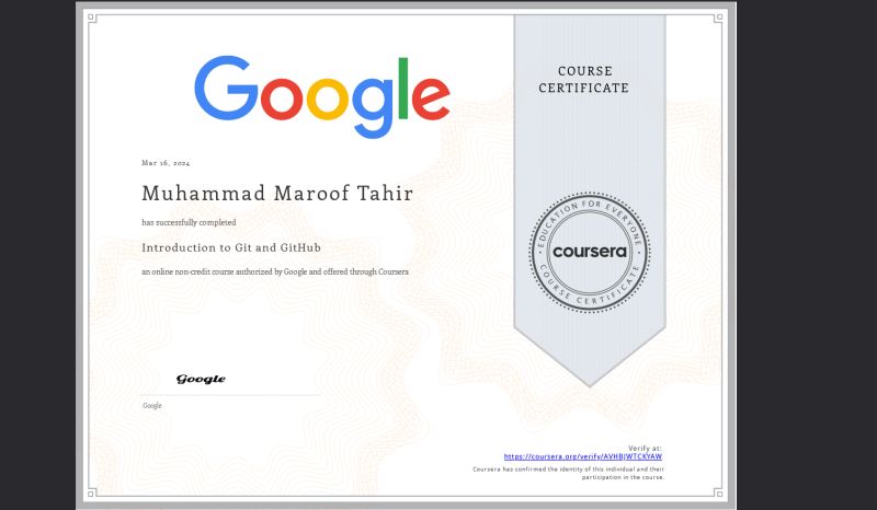 Completed Git and GitHub course on Coursera | Maroof Tahir posted on ... Completed Git and GitHub course on Coursera | Maroof Tahir posted on ...