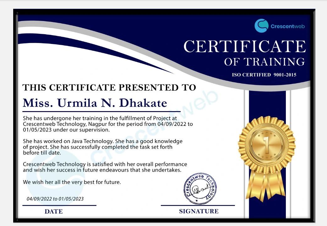 Urmila Dhakate on LinkedIn: #javatraining #cresentawebtechnology # ... Urmila Dhakate on LinkedIn: #javatraining #cresentawebtechnology # ...