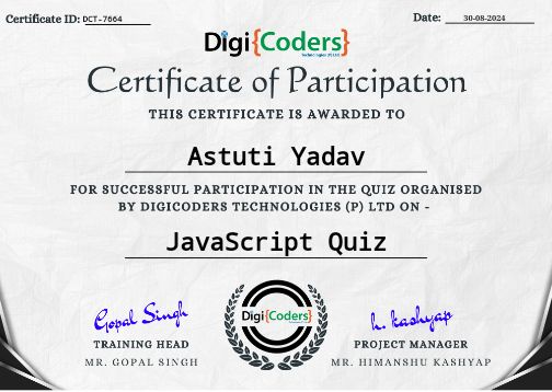 Astuti Yadav on LinkedIn: javascript quiz test Himanshu Kashyap Jay ... Astuti Yadav on LinkedIn: javascript quiz test Himanshu Kashyap Jay ...