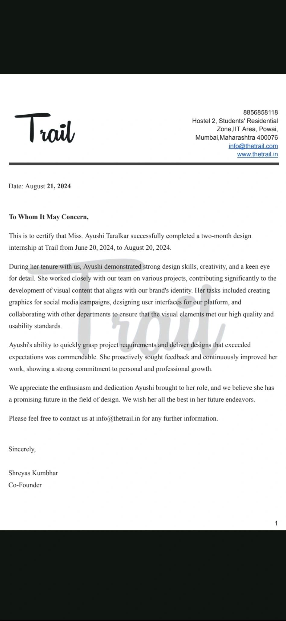 Ayushi Taralkar on LinkedIn: #completionletter #careergrowth Ayushi Taralkar on LinkedIn: #completionletter #careergrowth