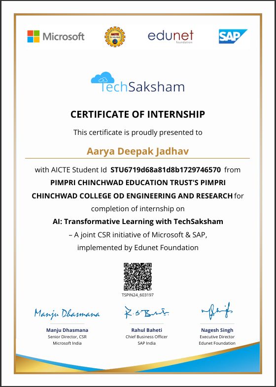 #techsaksham #internship #ai | Aarya Jadhav #techsaksham #internship #ai | Aarya Jadhav