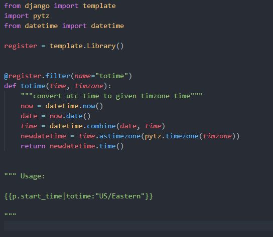 Django template tag for converting UTC time to other timezone | Farhan ... Django template tag for converting UTC time to other timezone | Farhan ...