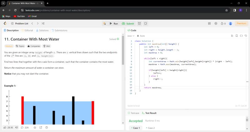 Day 12 of 100daysofcode challenge: Container with Most Water | Sanya ... Day 12 of 100daysofcode challenge: Container with Most Water | Sanya ...