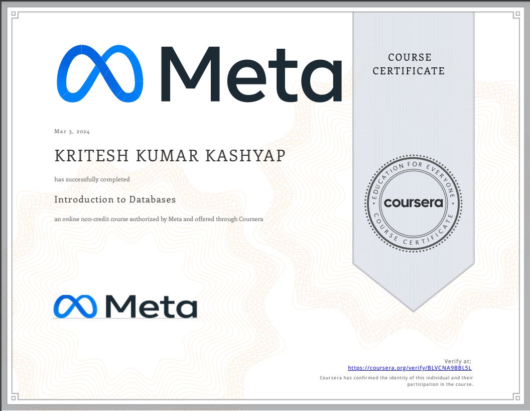 Kritesh Kashyap on LinkedIn: #database #sql #coursera # ... Kritesh Kashyap on LinkedIn: #database #sql #coursera # ...