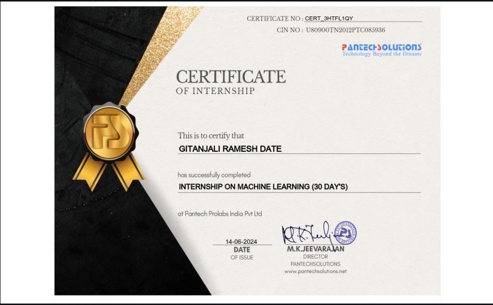 Gitanjali Date on LinkedIn: #machinelearning #pantechsolutions #internship Gitanjali Date on LinkedIn: #machinelearning #pantechsolutions #internship