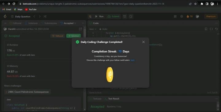 Celebrating 70 days of LeetCode Daily Coding Challenge | Harshit Soni ... Celebrating 70 days of LeetCode Daily Coding Challenge | Harshit Soni ...