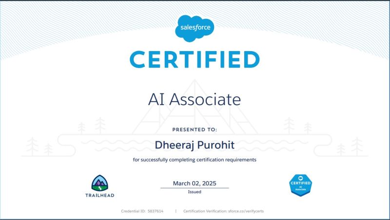 Salesforce certified AI Associate | Dheeraj Purohit Salesforce certified AI Associate | Dheeraj Purohit