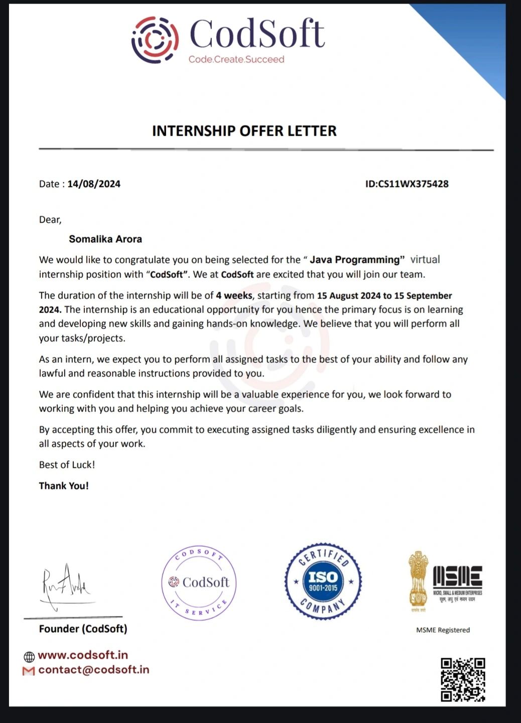 Somalika Arora on LinkedIn: #codsoft #java #intern Somalika Arora on LinkedIn: #codsoft #java #intern