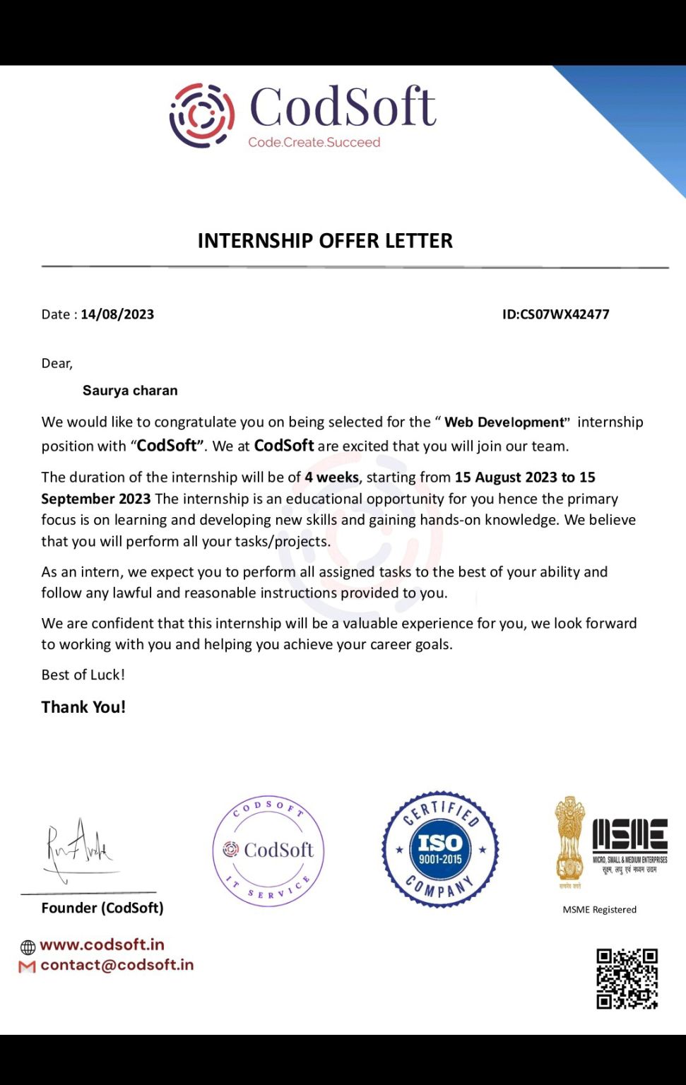 Saurya Charan on LinkedIn: #codsoft #intern #internship Saurya Charan on LinkedIn: #codsoft #intern #internship