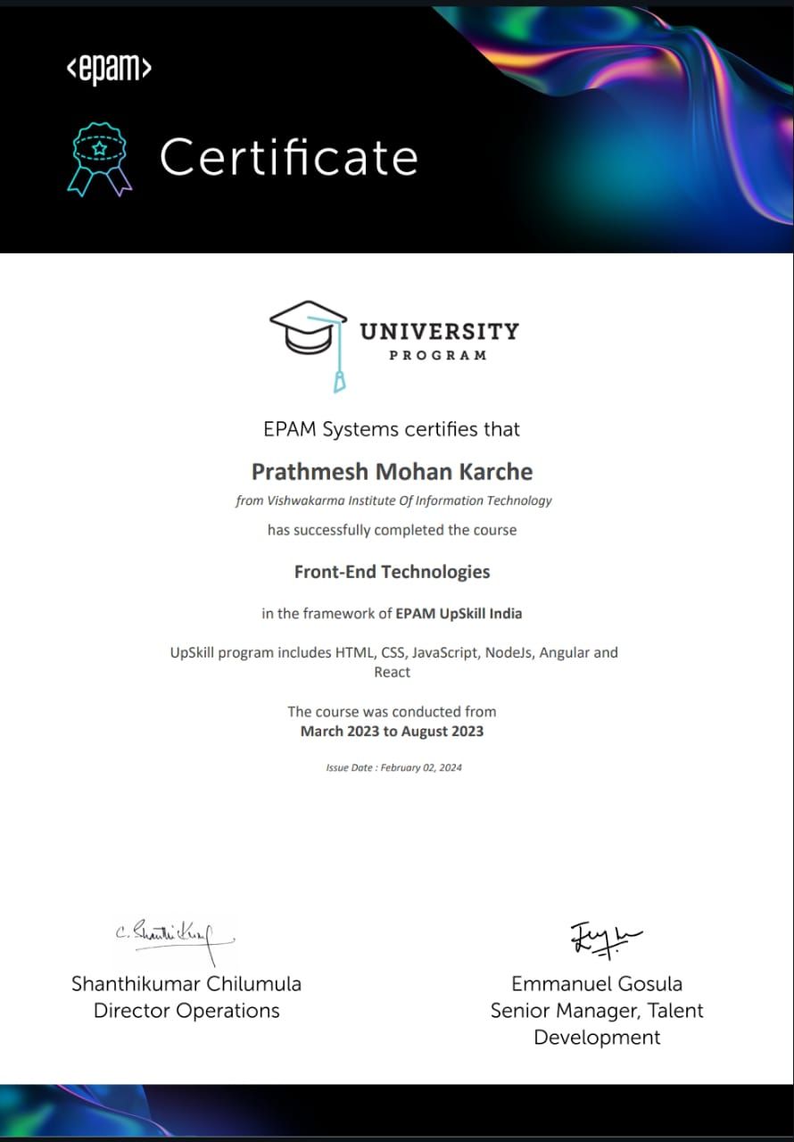Prathmesh Karche on LinkedIn: #frontenddevelopment #epam #lifeatepam # ... Prathmesh Karche on LinkedIn: #frontenddevelopment #epam #lifeatepam # ...