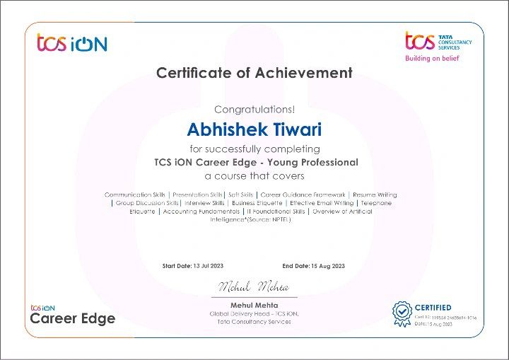 Abhishek Kumar tiwari on LinkedIn: #tcsion #tcsioncareeredge Abhishek Kumar tiwari on LinkedIn: #tcsion #tcsioncareeredge