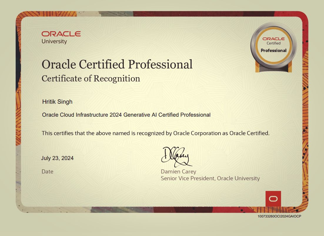 Completed Oracle Cloud Infrastructure 2024 Generative AI course ... Completed Oracle Cloud Infrastructure 2024 Generative AI course ...