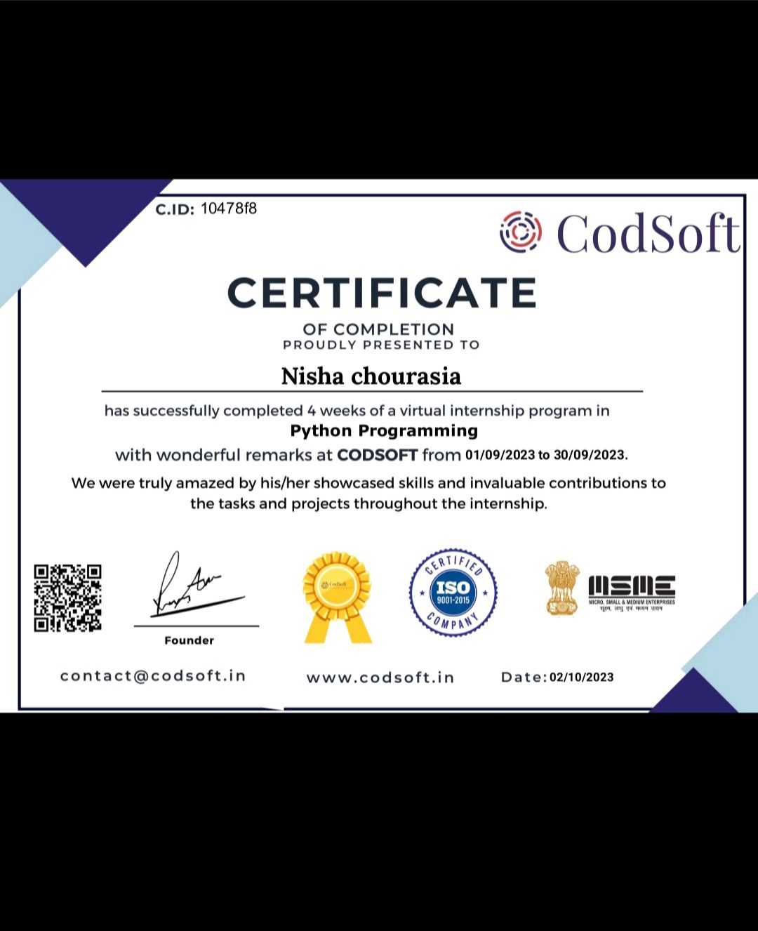 #pythonprogramming #codsoft #internship | Nisha Chourasiya #pythonprogramming #codsoft #internship | Nisha Chourasiya