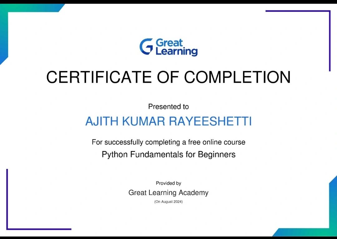 #greatlearning #python | Ajith Kumar rayeeshetti #greatlearning #python | Ajith Kumar rayeeshetti