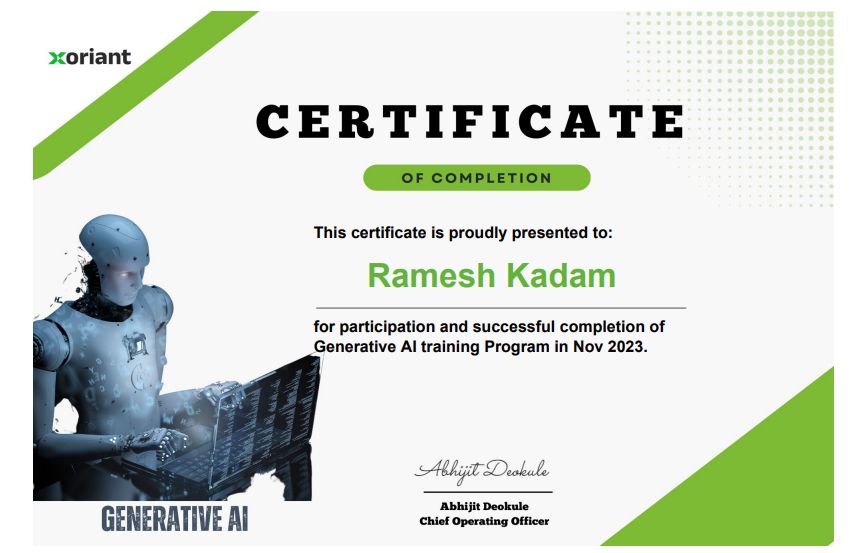 Ramesh Kadam on LinkedIn: Successfully completed the Generative AI ... Ramesh Kadam on LinkedIn: Successfully completed the Generative AI ...