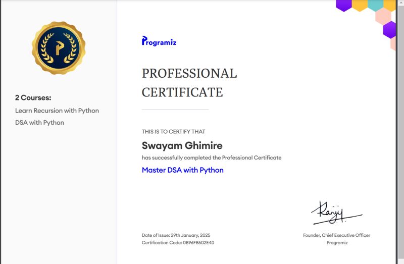 Swayam Ghimire on LinkedIn: #python #datastructures #algorithms # ... Swayam Ghimire on LinkedIn: #python #datastructures #algorithms # ...