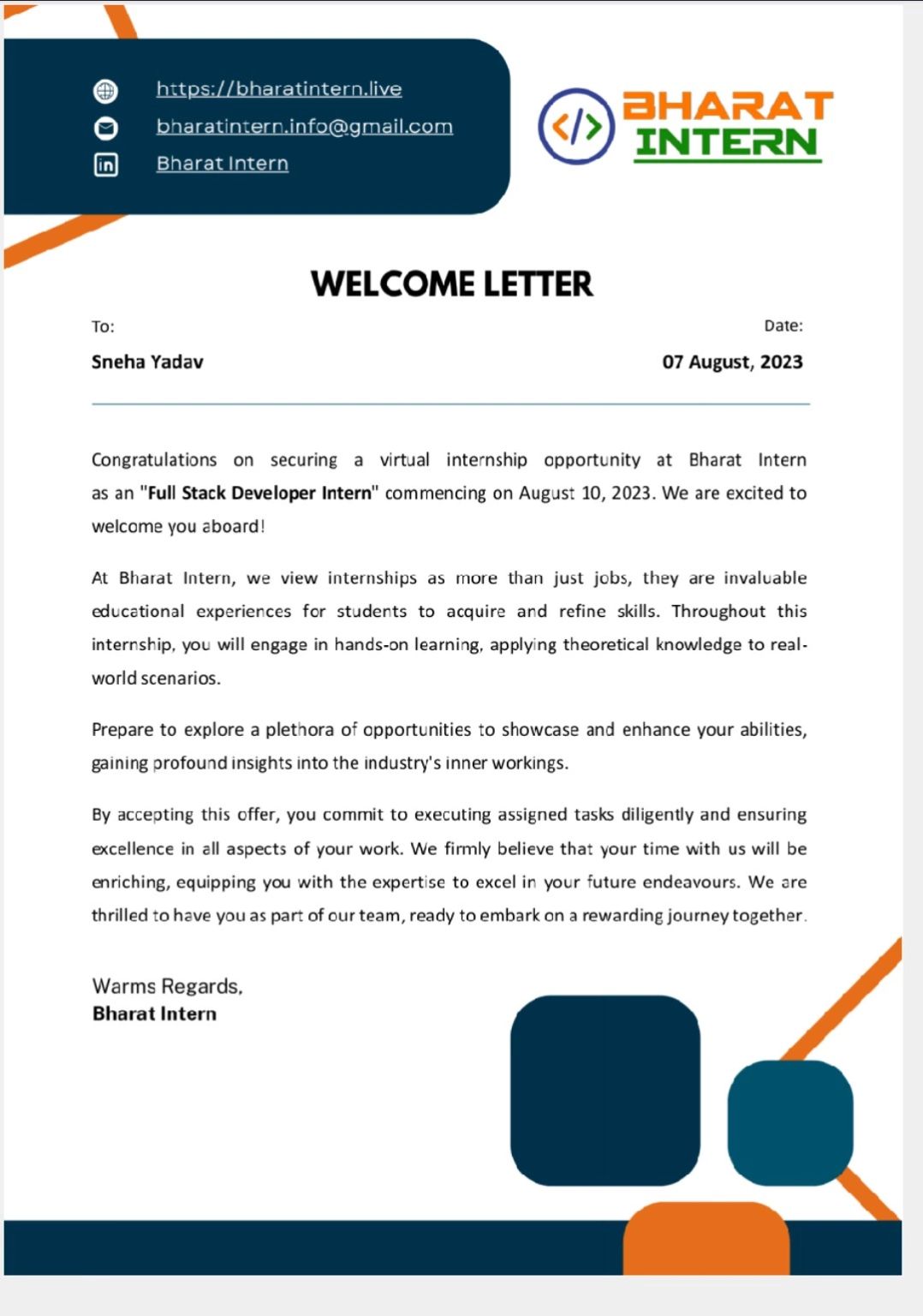Sneha Yadav on LinkedIn: #connections #bharatintern #bharatintern # ... Sneha Yadav on LinkedIn: #connections #bharatintern #bharatintern # ...