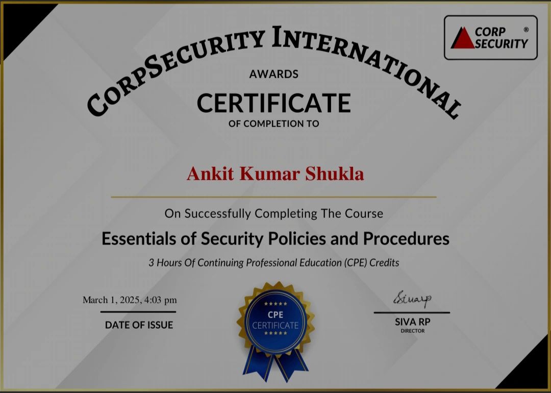 Congratulations Ankit | Siva RP CSD®, CSM®, CSS®, CSI®, CBCS®, CPP®, PSP® Congratulations Ankit | Siva RP CSD®, CSM®, CSS®, CSI®, CBCS®, CPP®, PSP®