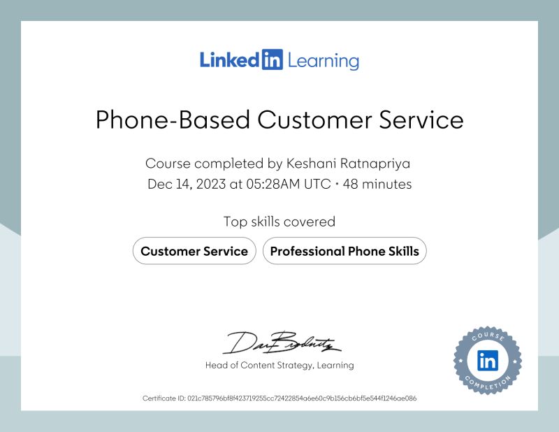 Keshani Ratnapriya on LinkedIn: Certificate of Completion Keshani Ratnapriya on LinkedIn: Certificate of Completion