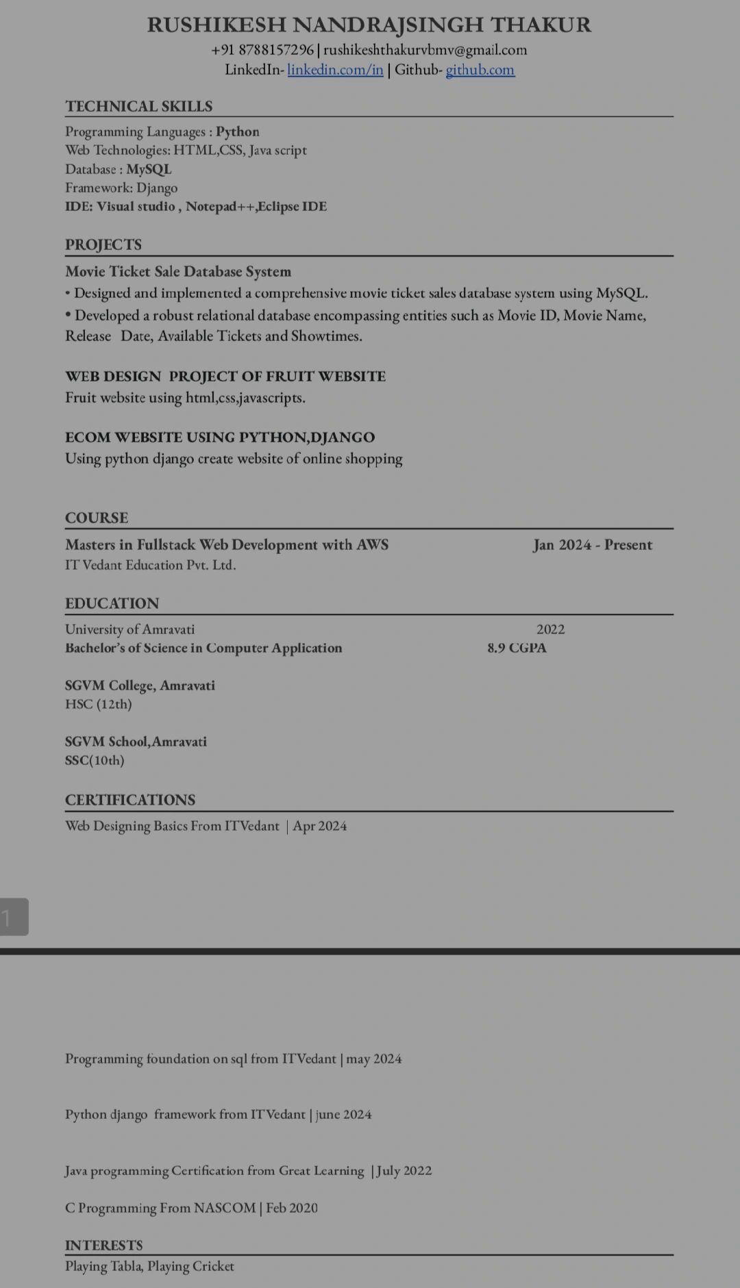 Rushikesh Thakur on LinkedIn: #updatedresume Rushikesh Thakur on LinkedIn: #updatedresume