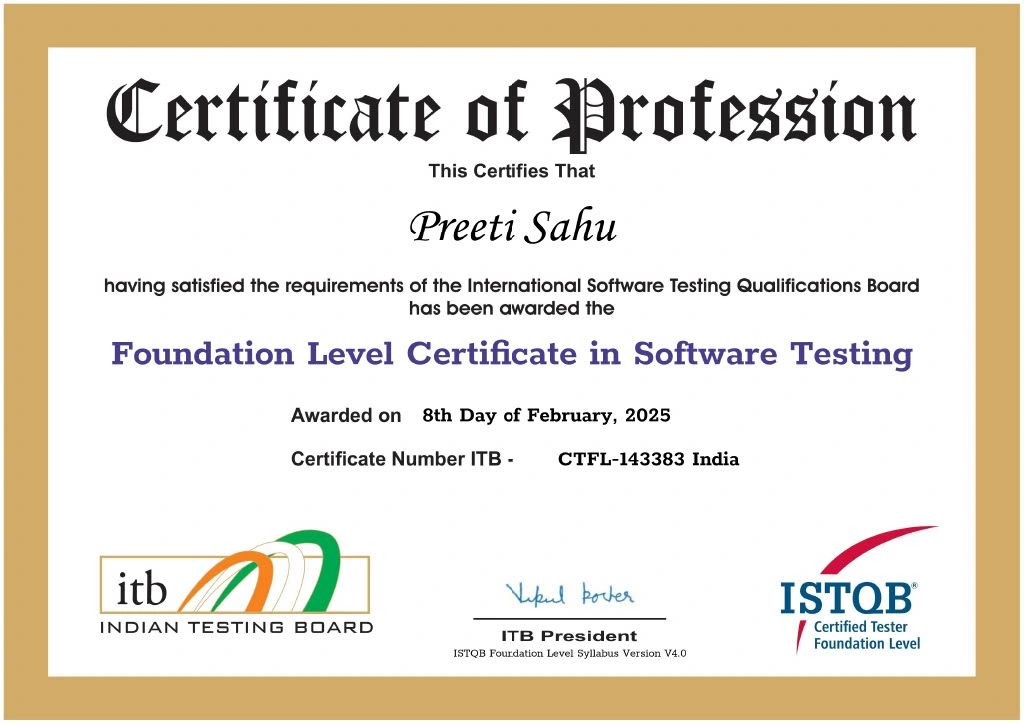 #istqb #softwaretesting #indiantestingboard #qualityassurance | Preeti Sahu #istqb #softwaretesting #indiantestingboard #qualityassurance | Preeti Sahu