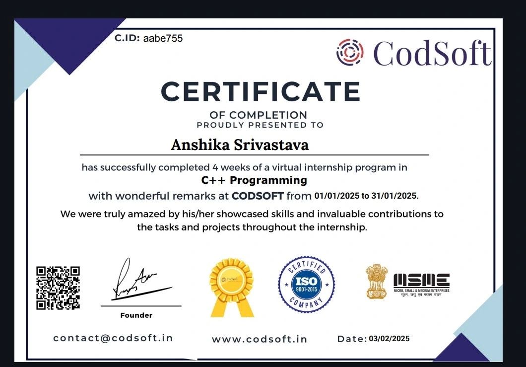 #codsoft | Anshika Srivastava #codsoft | Anshika Srivastava