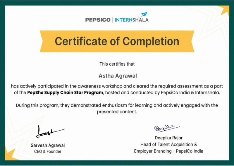 Astha Agrawal on LinkedIn: #pepshesupplychainstar #internshala # ... Astha Agrawal on LinkedIn: #pepshesupplychainstar #internshala # ...