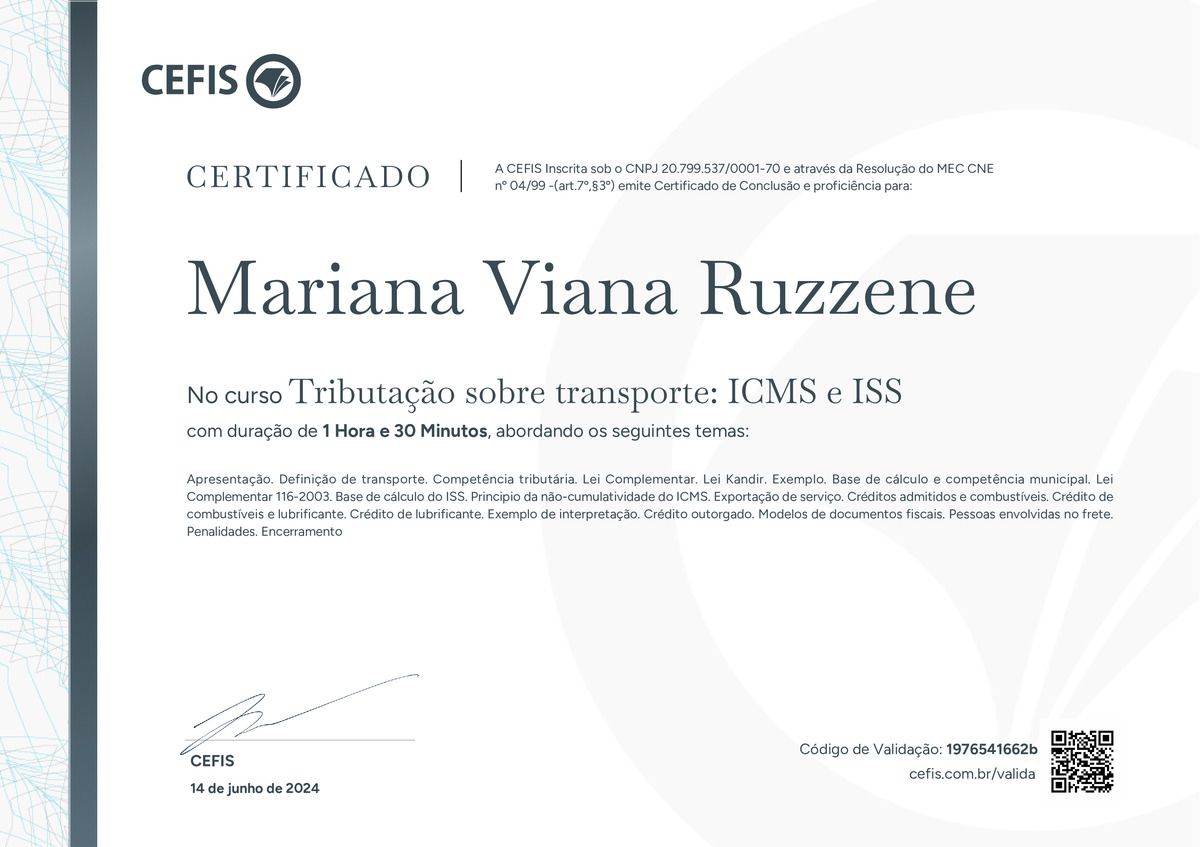Mariana Ruzzene no LinkedIn: Conquistei mais um certificado na CEFIS! Mariana Ruzzene no LinkedIn: Conquistei mais um certificado na CEFIS!
