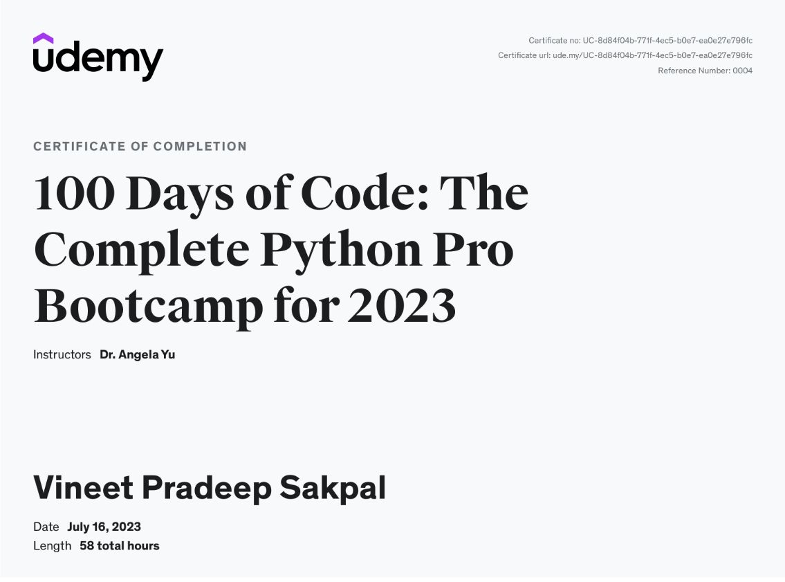 Vineet Sakpal on LinkedIn: #pythoncoursecompleted #lifelonglearner # ... Vineet Sakpal on LinkedIn: #pythoncoursecompleted #lifelonglearner # ...