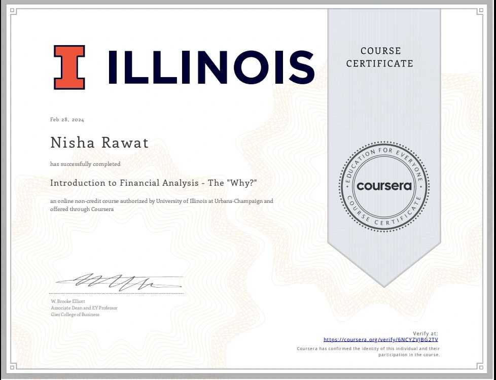 Nisha Rawat on LinkedIn: #financialanalysis #certification Nisha Rawat on LinkedIn: #financialanalysis #certification